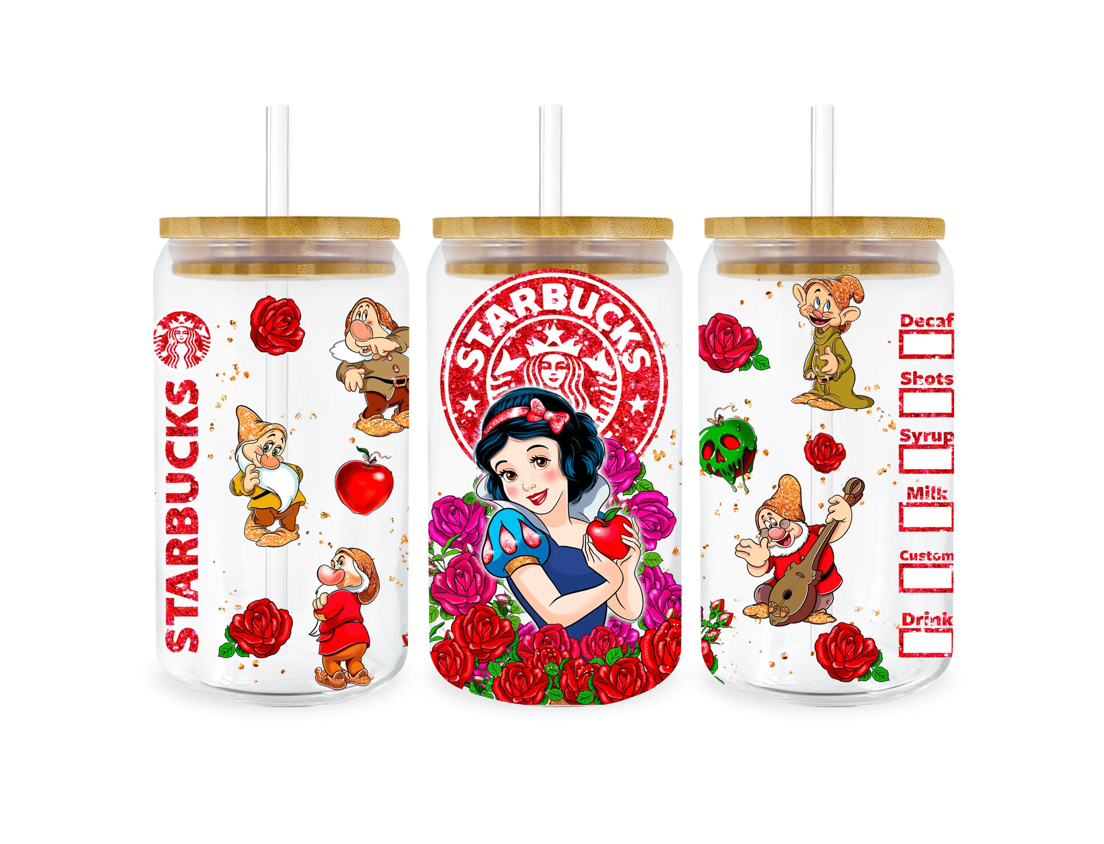 Disney Snow White Glass Cup Wrap - DTF Ready | DTF Dallas