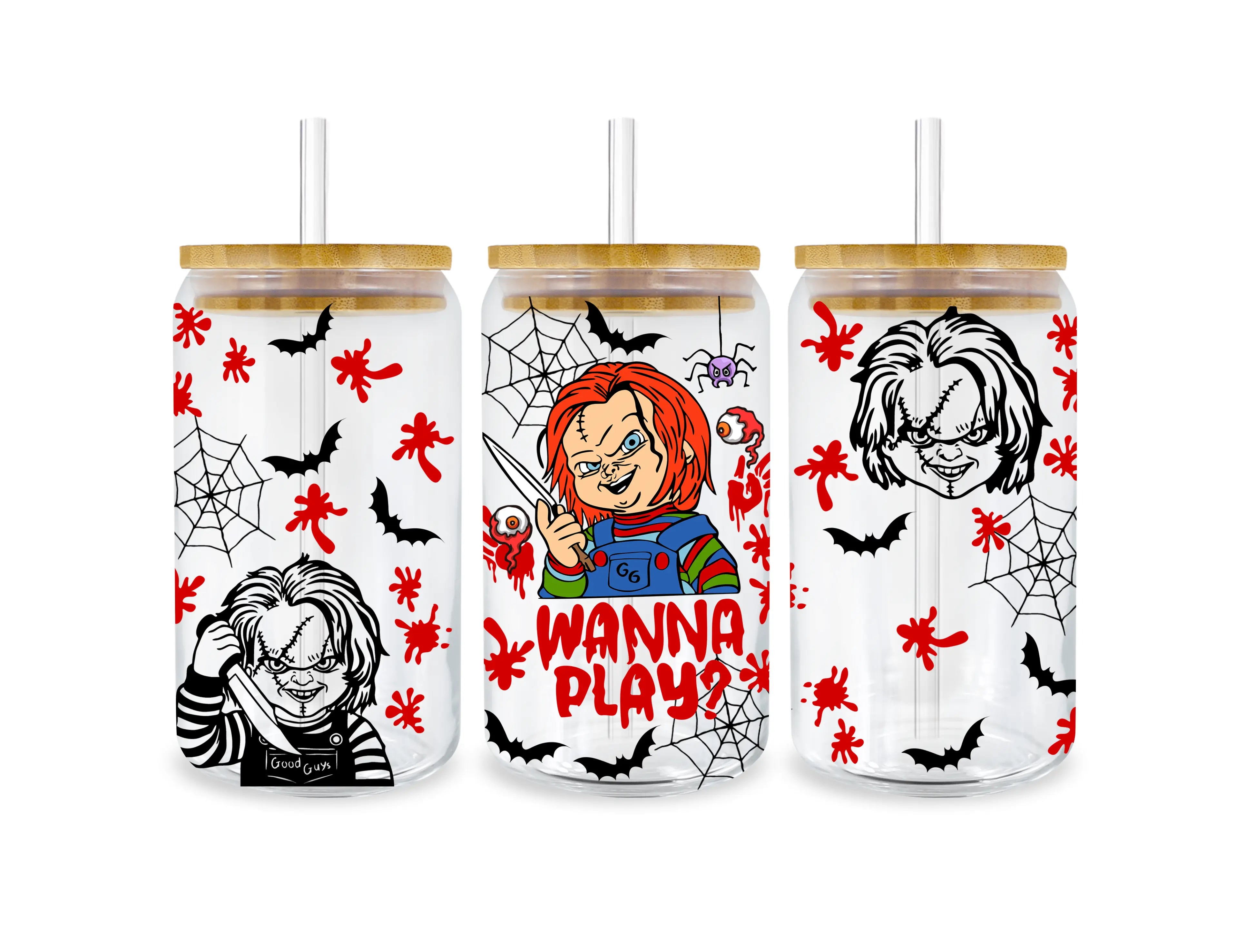 Chucky Wanna Play Movie Glass Wrap | DTF Dallas