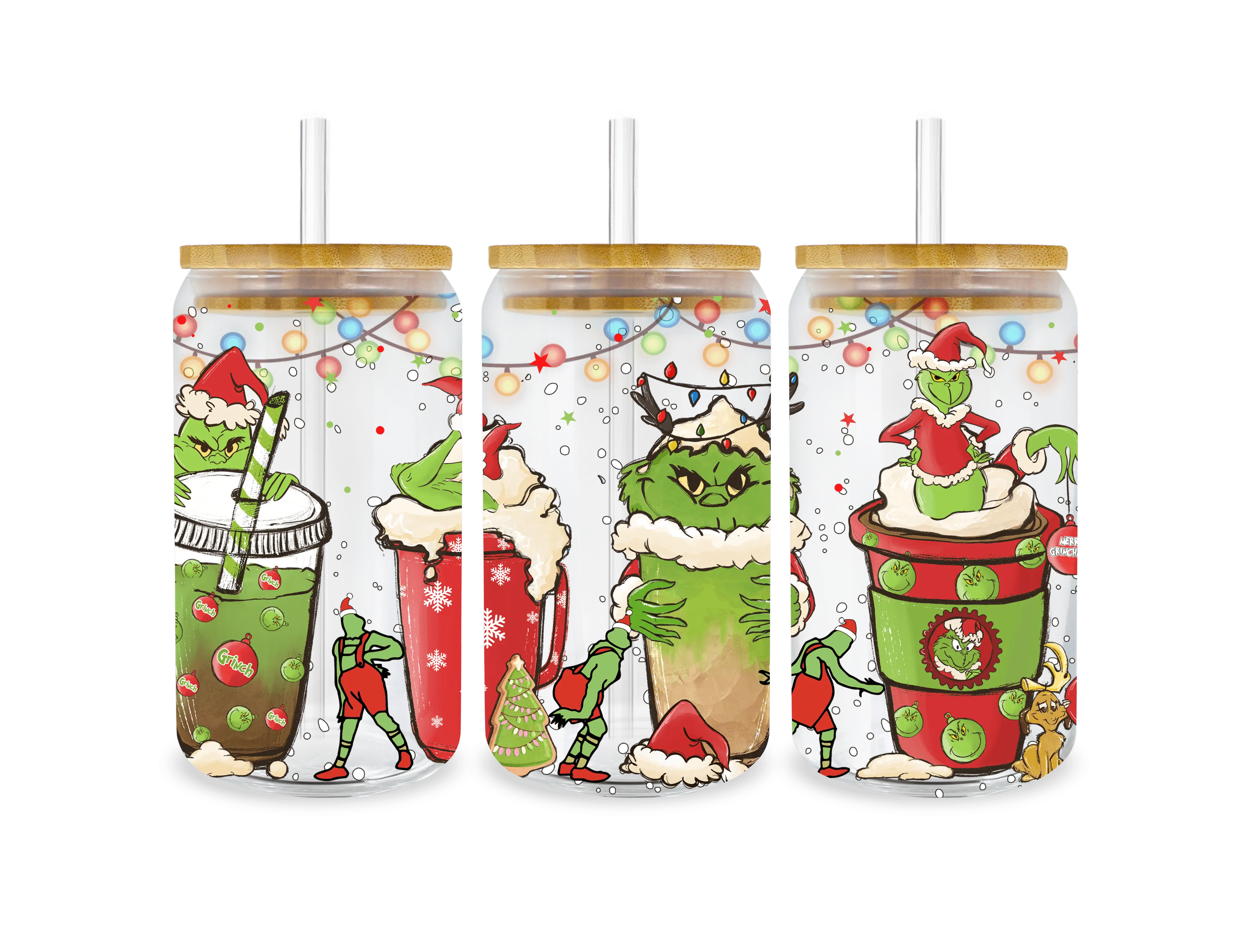 UV DTF 16 oz Libbey Glass Cup Christmas Grinch | DTF Dallas